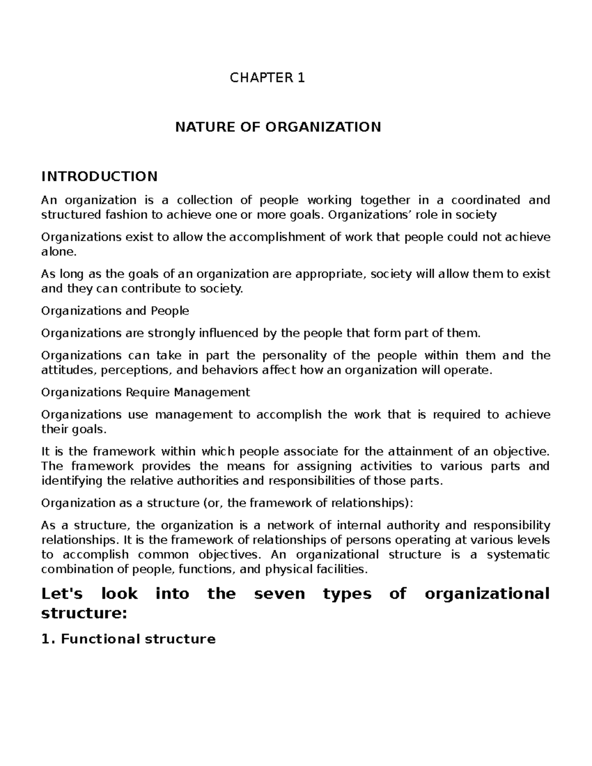 Chapter 1 ORG Manuscript - CHAPTER 1 NATURE OF ORGANIZATION ...