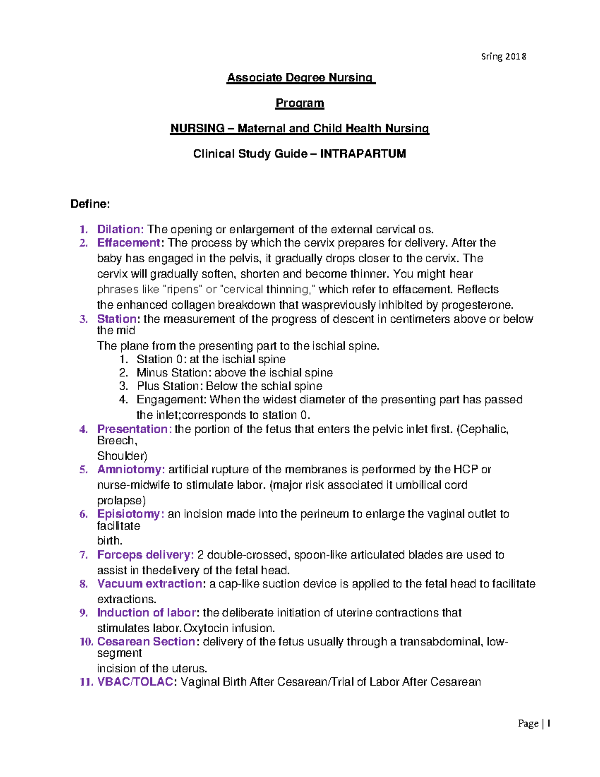 Clinical Study Guide – Intrapartum s Chalanick spring 2018 - Associate ...