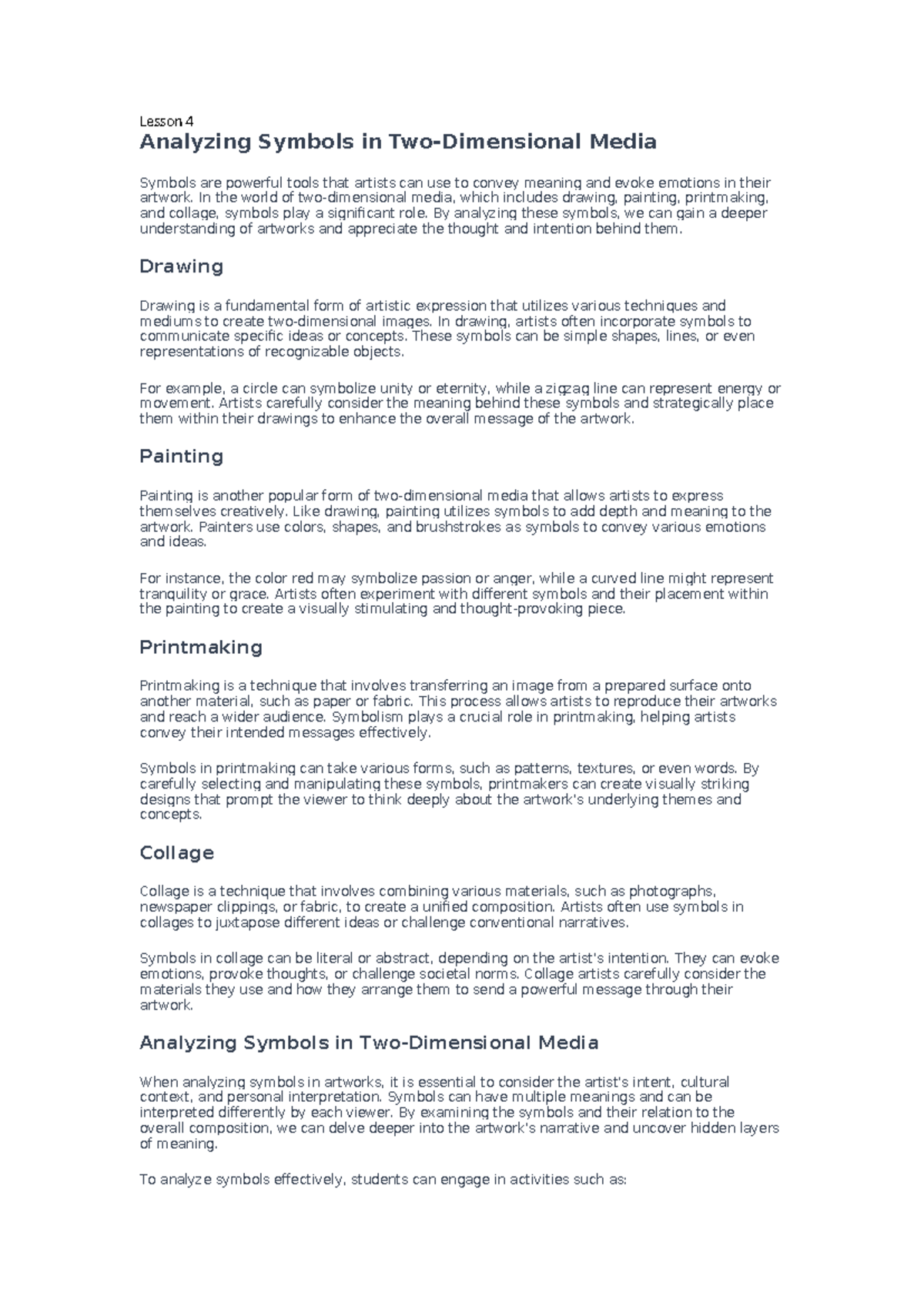 Lesson 4 Analyzing Symbols in Two Dimensional Media - Lesson 4 ...