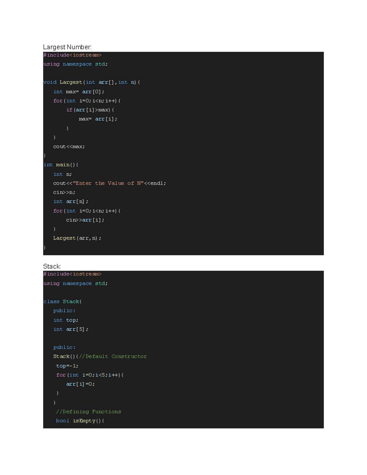MID Cheating Sheet - Largest Number: #include using namespace std; void Largest(int - Studocu