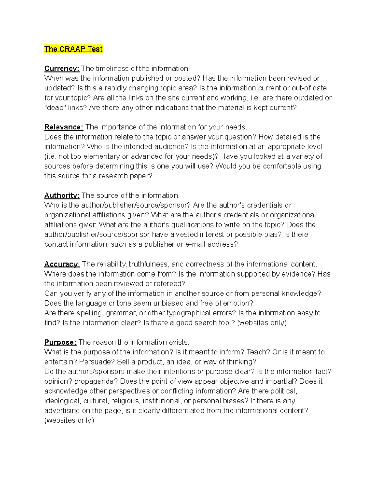 The Craap Test - The CRAAP Test Currency: The timeliness of the ...