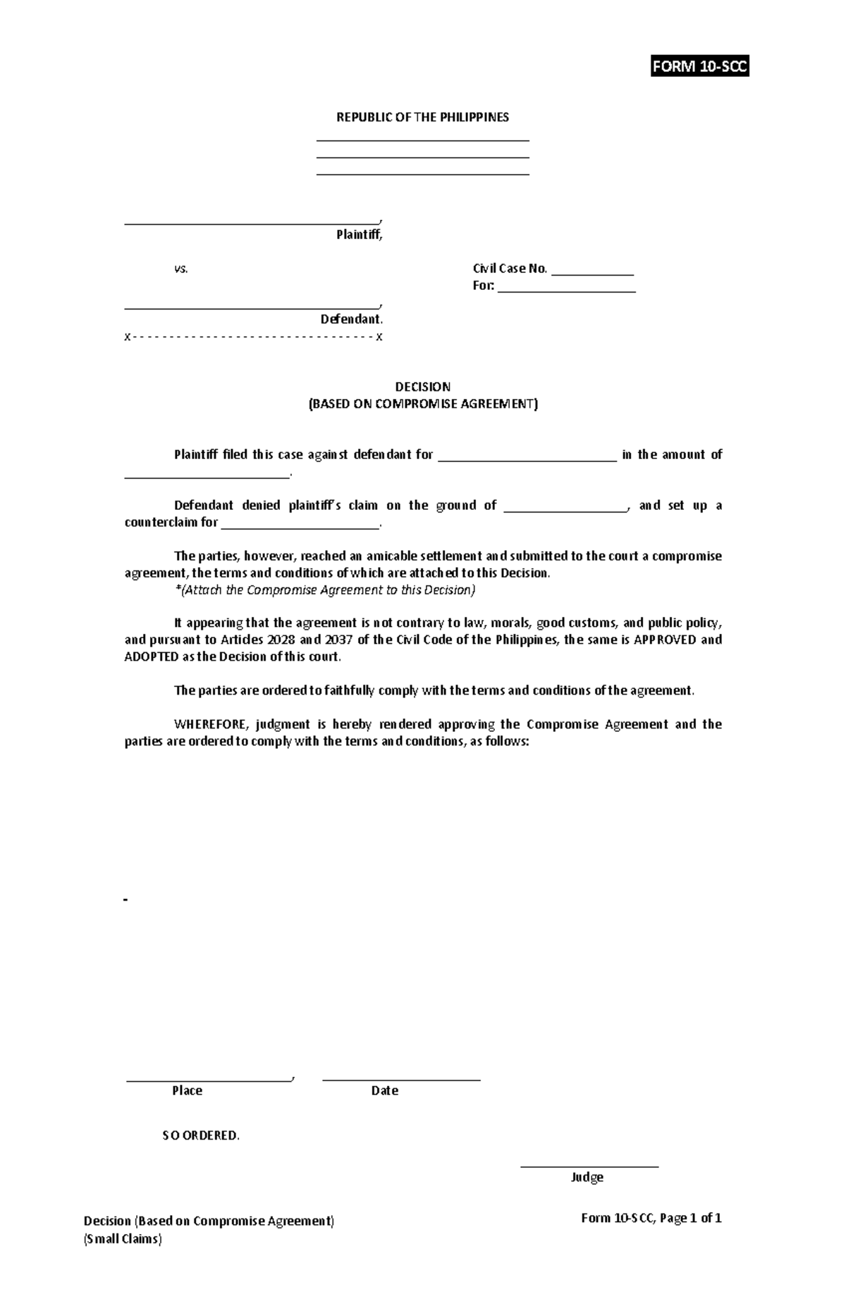 FORM 10-SCC Decision Compromise - Form 10 -SCC, Page 1 of 1 FORM 10 ...