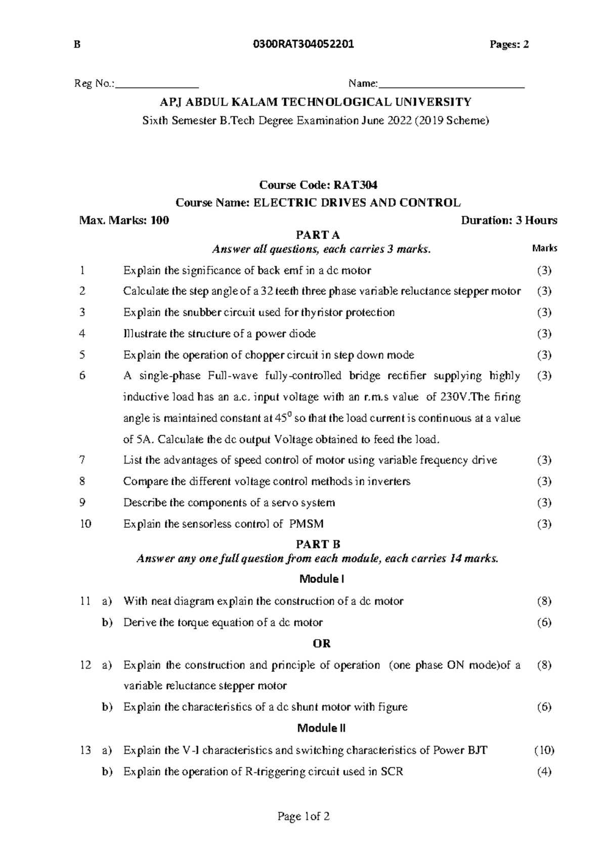 01 June 2022 Question Paper - 0300 RAT 304052201 Course Code: RAT 304 ...