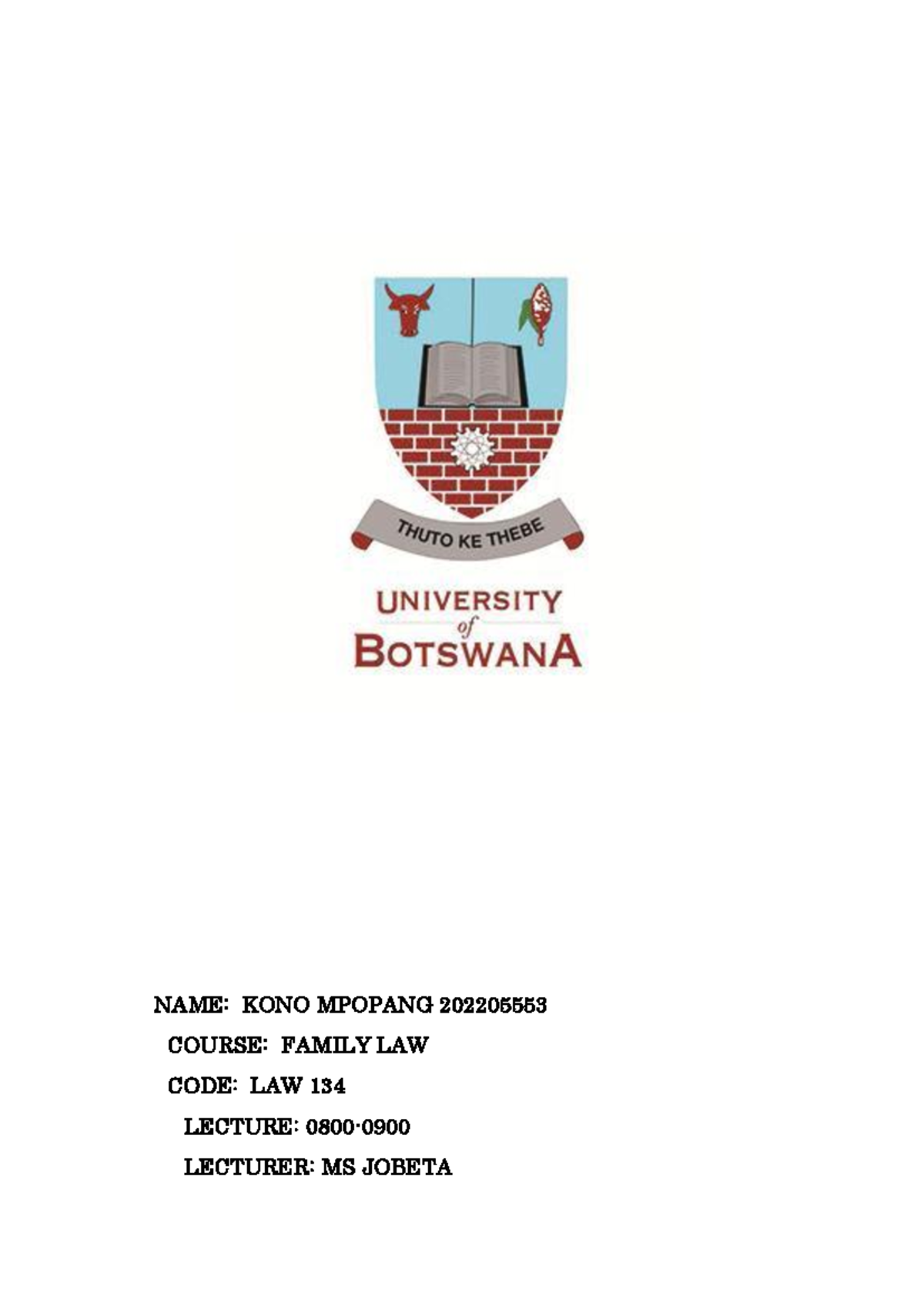Law134test2 - Law 134 test 2 revision - NAME: KONO MPOPANG 202205553 ...