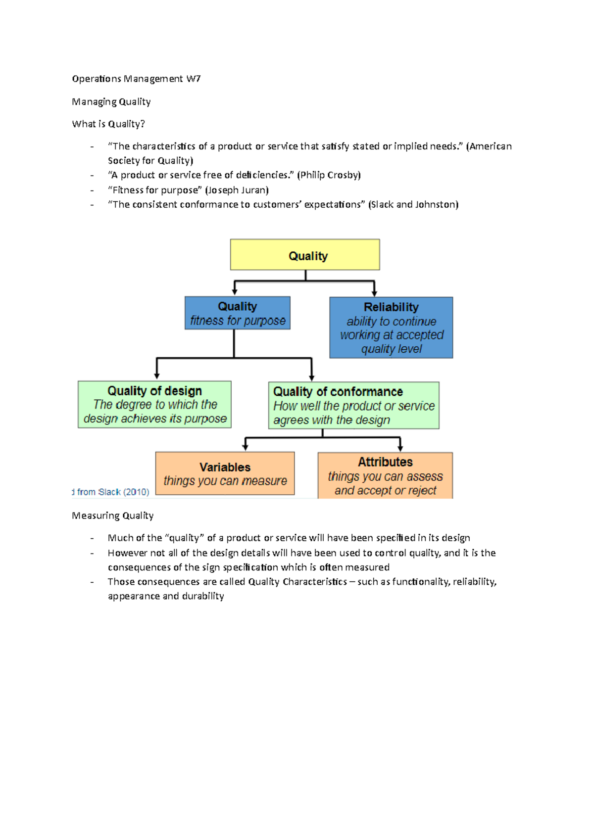 Operations Management W7 - Operations Management W Managing Quality ...