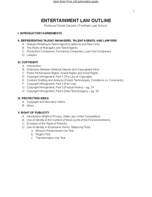 Entertainment-law-newelldoc - ENTERTAINMENT LAW OUTLINE Contract ...