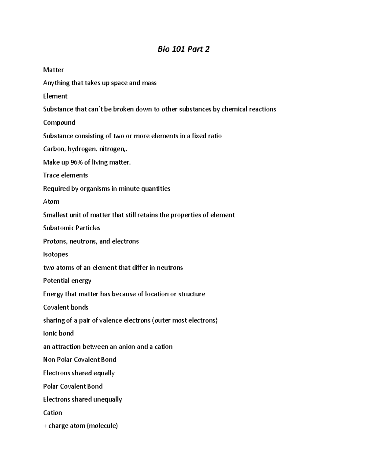 Bio 101 Part 2 - This is part 2 of a bio lesson - Bio 101 Part 2 Matter ...
