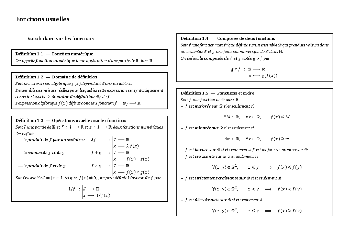 Les fonction - Fonctions usuelles I — Vocabulaire sur les fonctions Définition 1 — Fonction ...