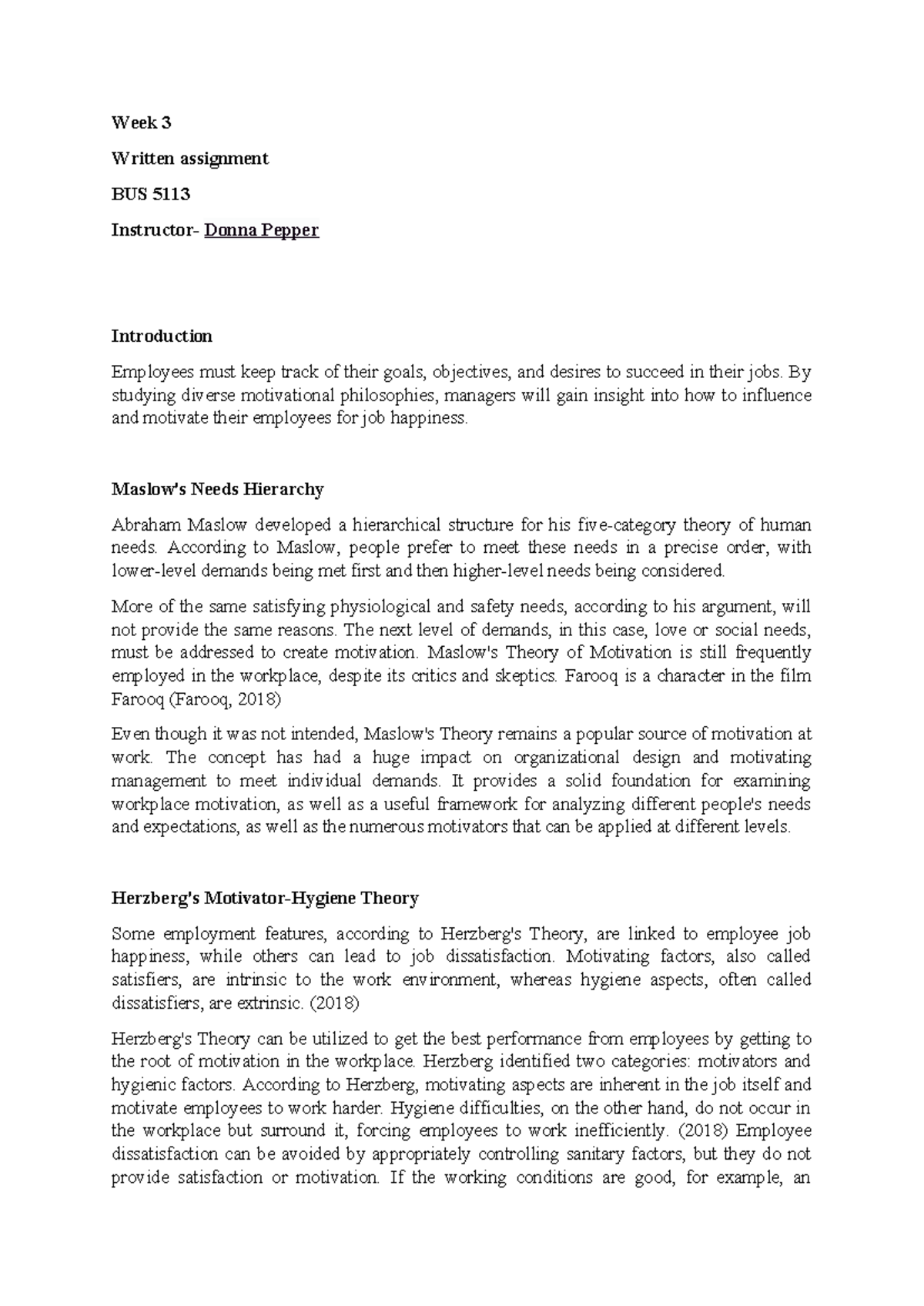 5113Written Assignment Unit 3 - Week 3 Written assignment BUS 5113 Instructor- Donna Pepper ...