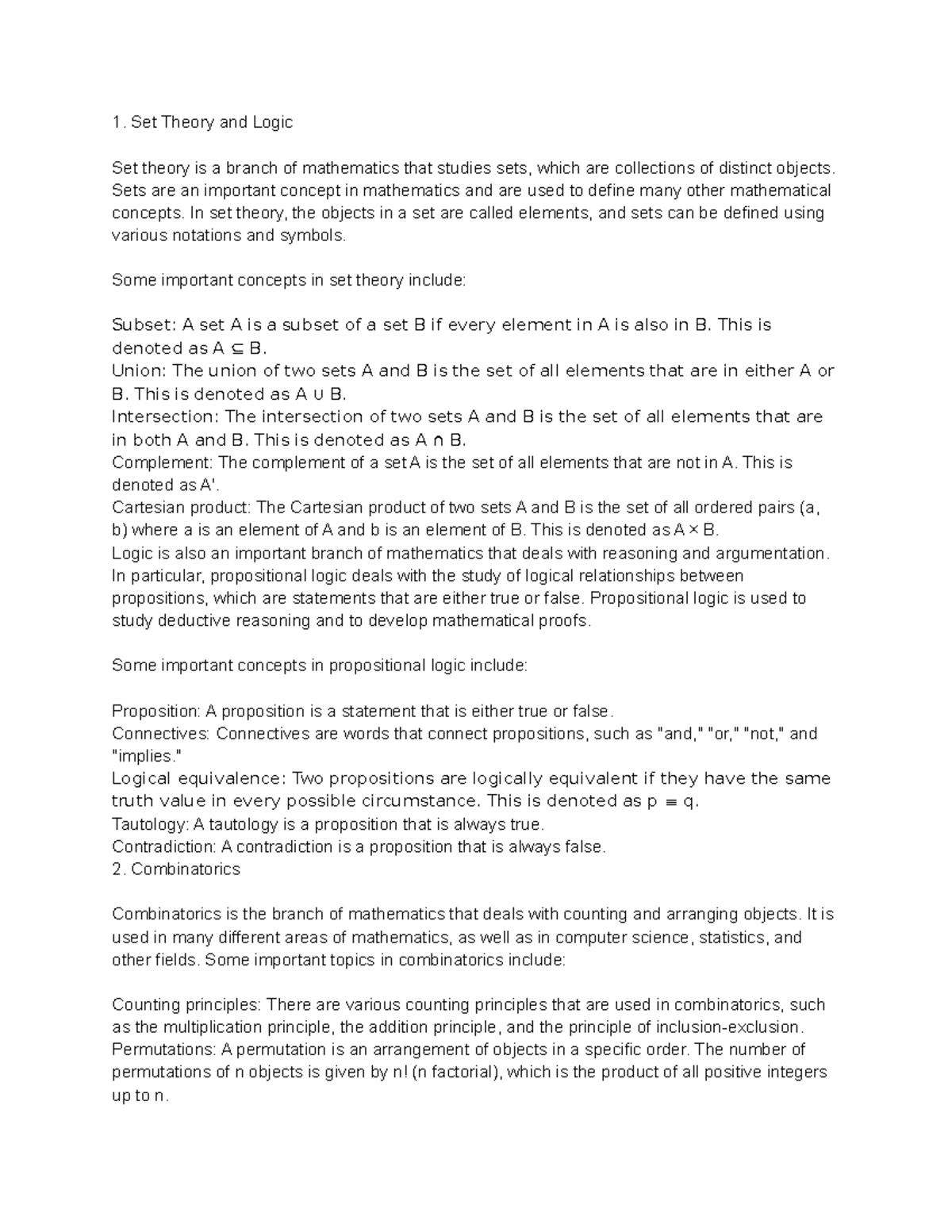 Finite Mathematics 1-2 - Set Theory and Logic Set theory is a branch of mathematics that studies ...