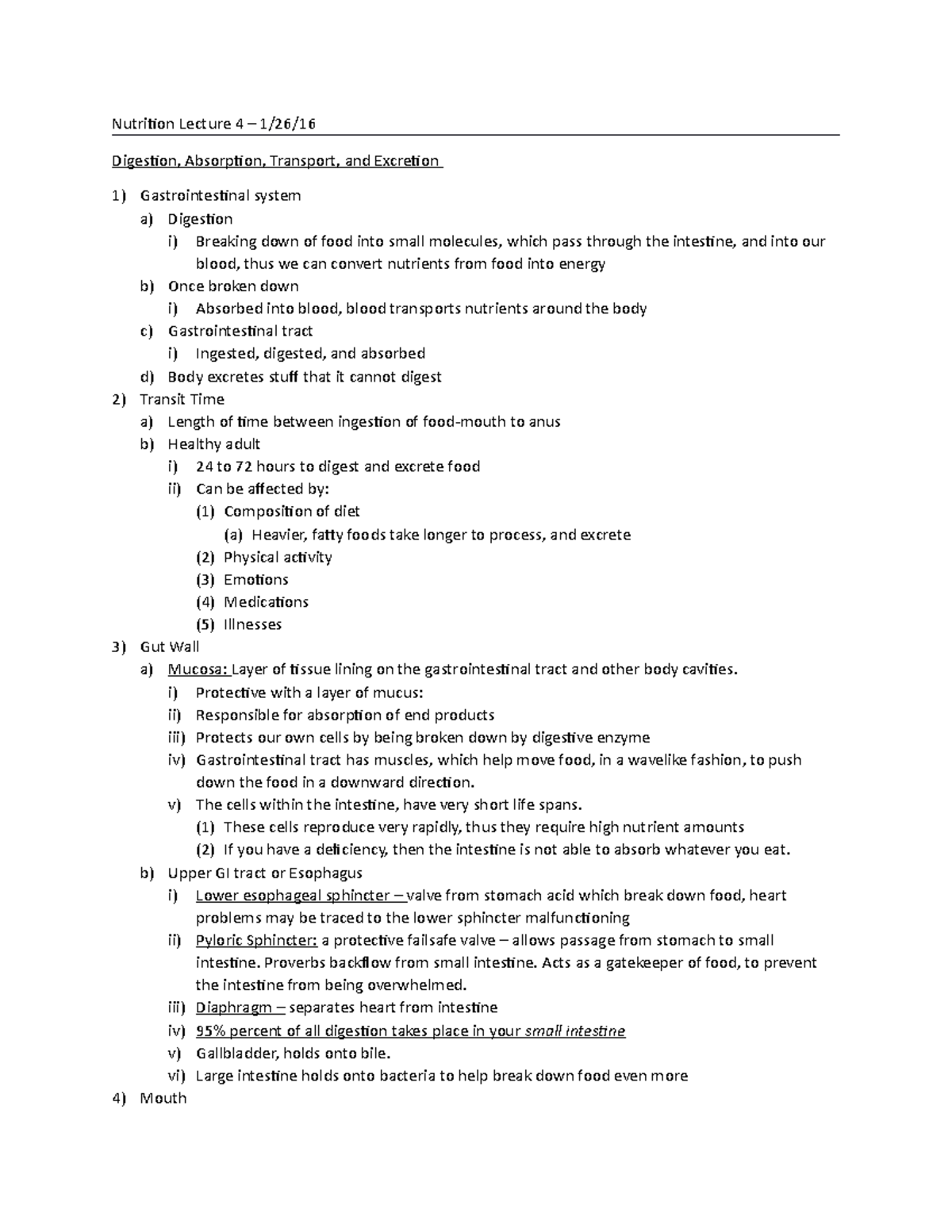 Nutrition Lecture 4 - These notes focus on Digestion, Absorption ...