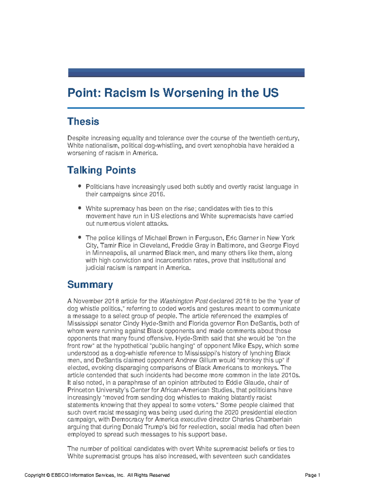 Racism - einresognrl - Point: Racism Is Worsening in the US Thesis ...