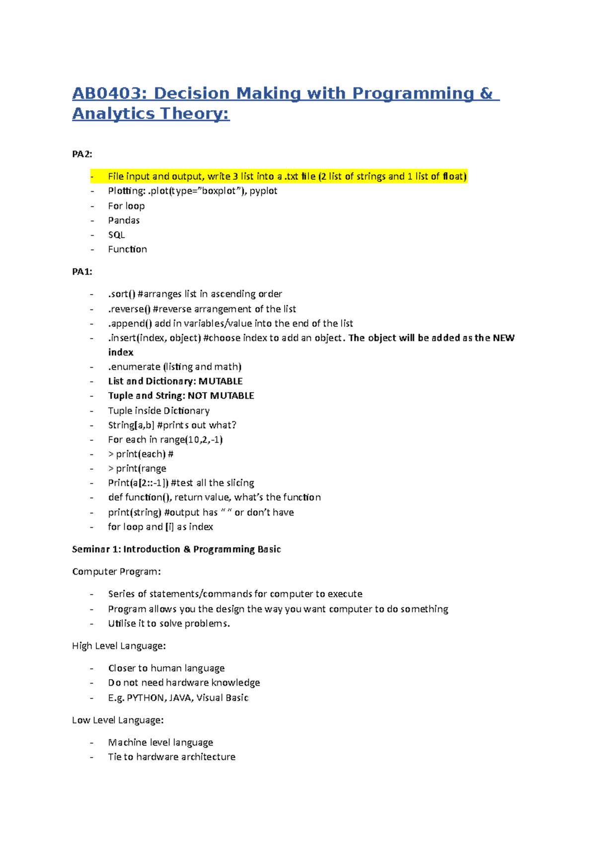 AB0403 Theory Notes - AB0403: Decision Making with Programming ...