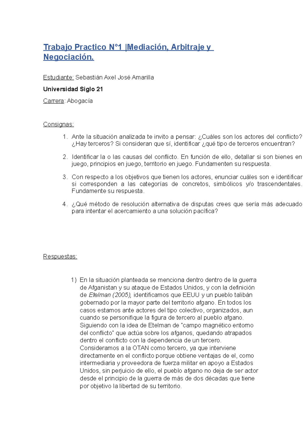 TP°1 Mediación, Negociación y Arbitraje - Trabajo Practico N°1 |Mediación, Arbitraje y ...