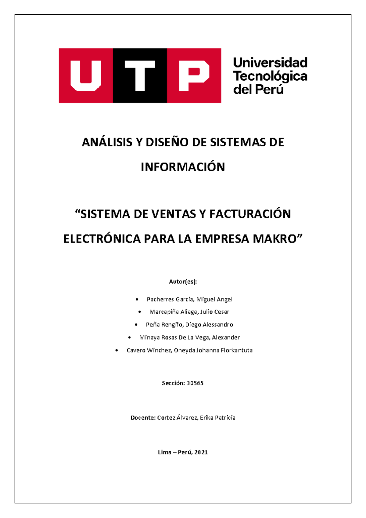 PDF - Ejemplo de Proyecto Final 3 - ANÁLISIS Y DISEÑO DE SISTEMAS DE INFORMACIÓN “SISTEMA DE ...