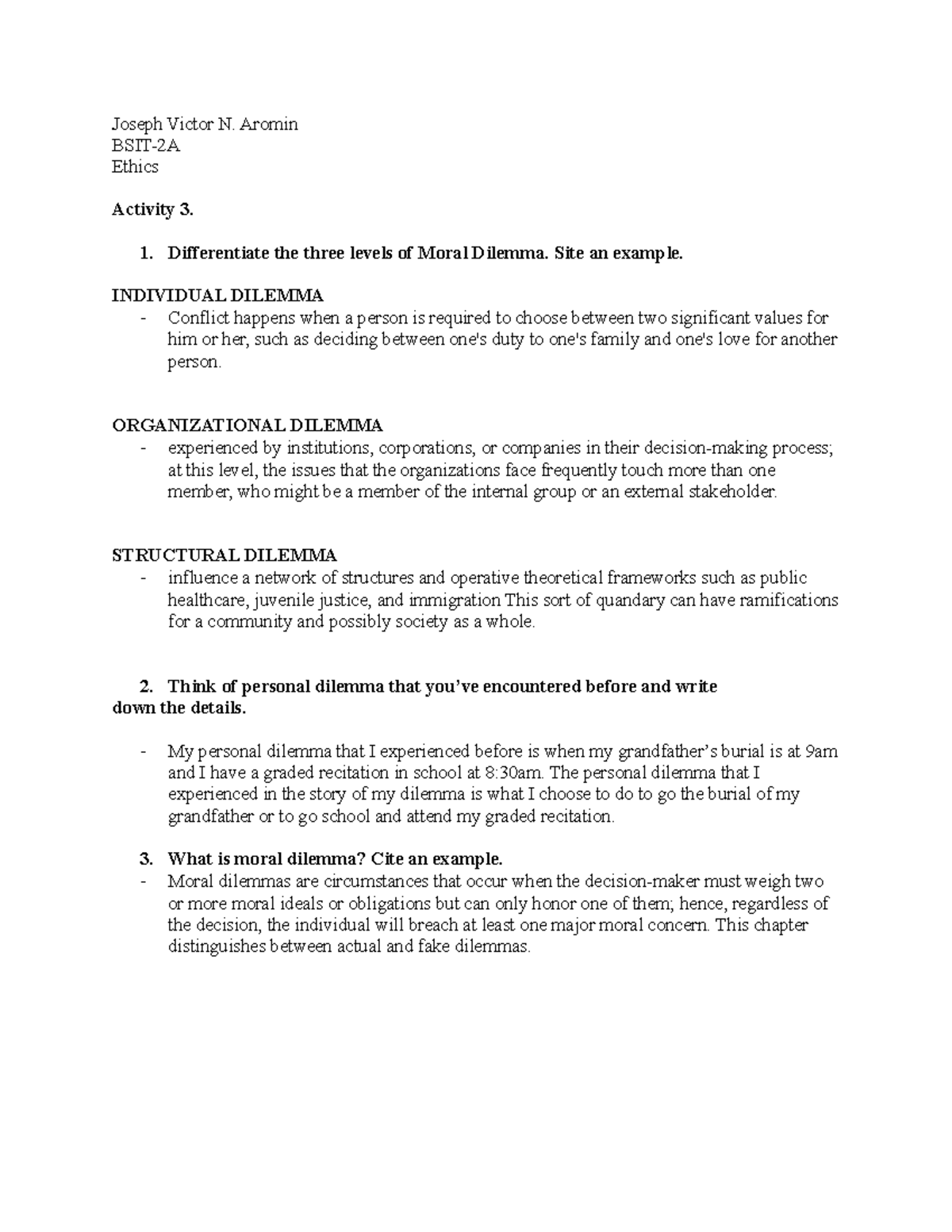 Aromin Joseph Victor Activity 3 in Ethics - Joseph Victor N. Aromin ...