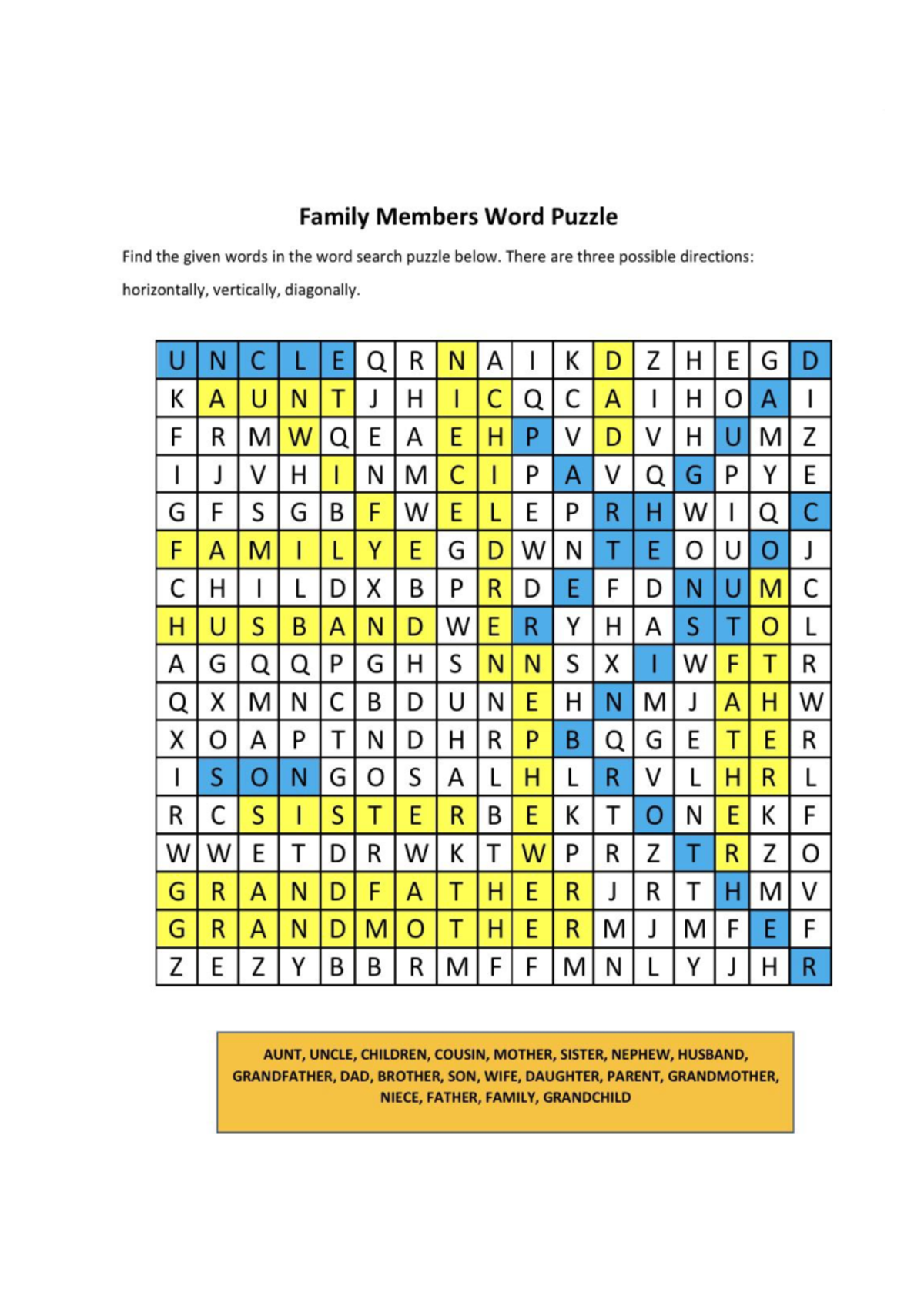 Family Members Word puzzle - There are three possible directions ...