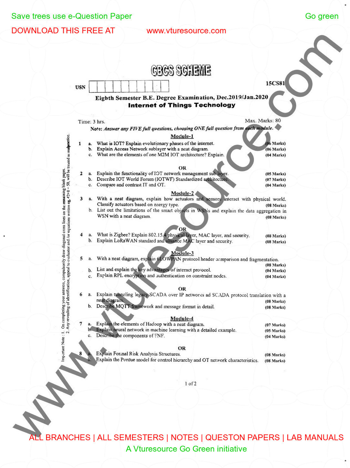 8th Sem IOT QP SET 2 - new - computer science vtu - Studocu