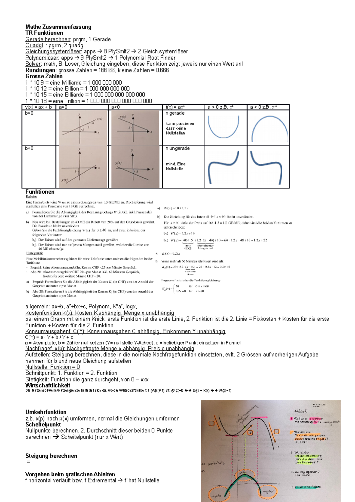 Mathe-Zusammenfassung - Mathe Zusammenfassung TR Funktionen Gerade ...