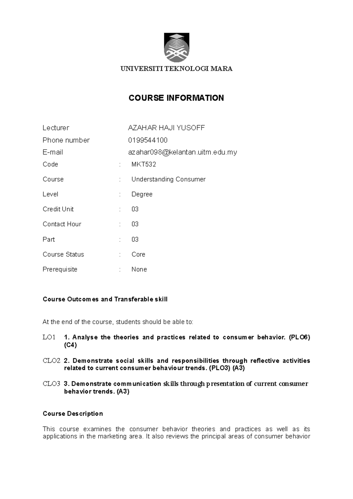 Cb new course information 2021 - UNIVERSITI TEKNOLOGI MARA COURSE ...