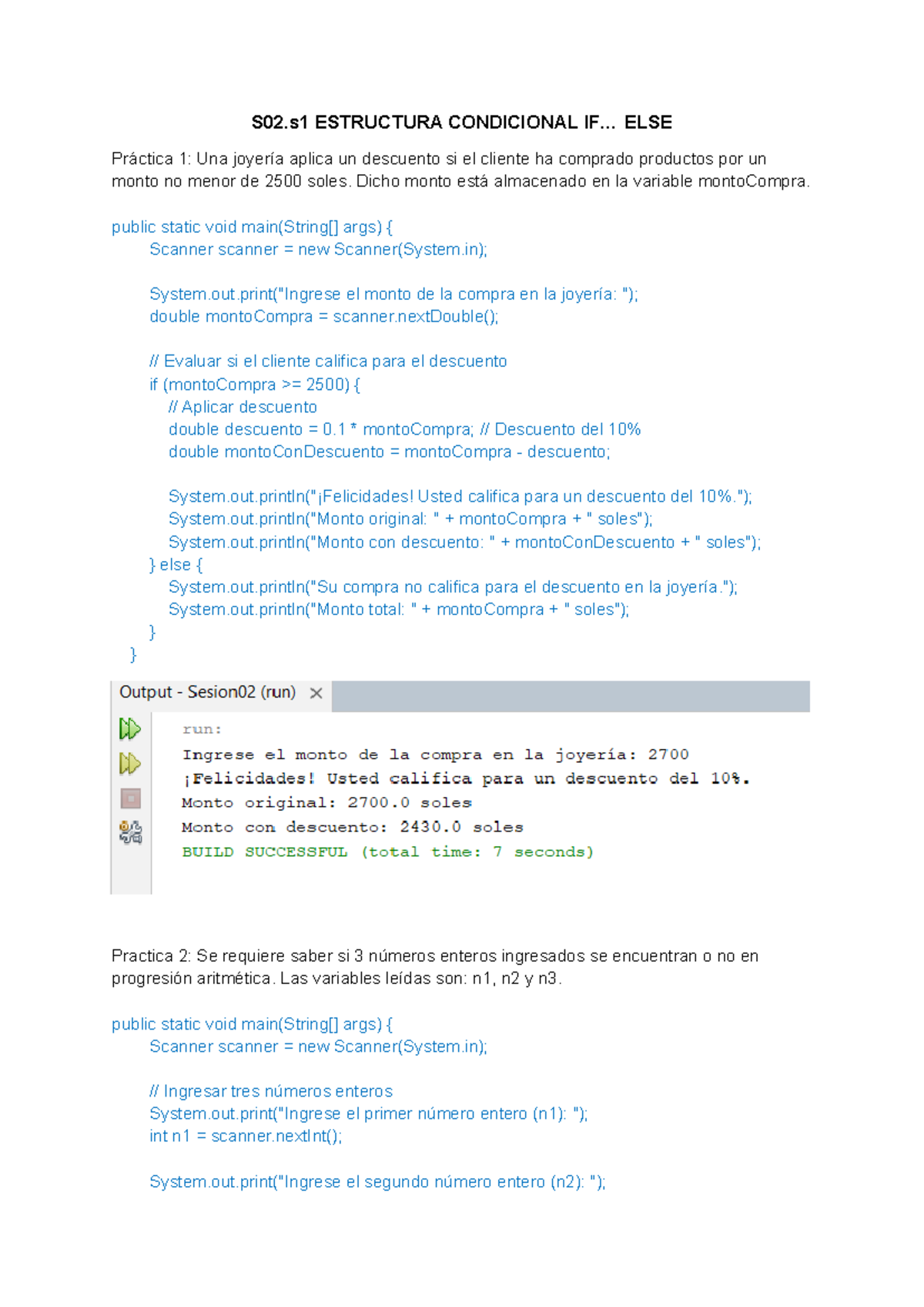 S02s1 Taller de programacion - S02 ESTRUCTURA CONDICIONAL IF... ELSE ...