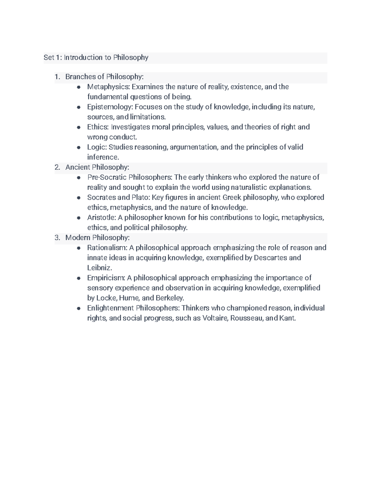 Set 1 Introduction to Philosophy - Set 1: Introduction to Philosophy Branches of Philosophy ...