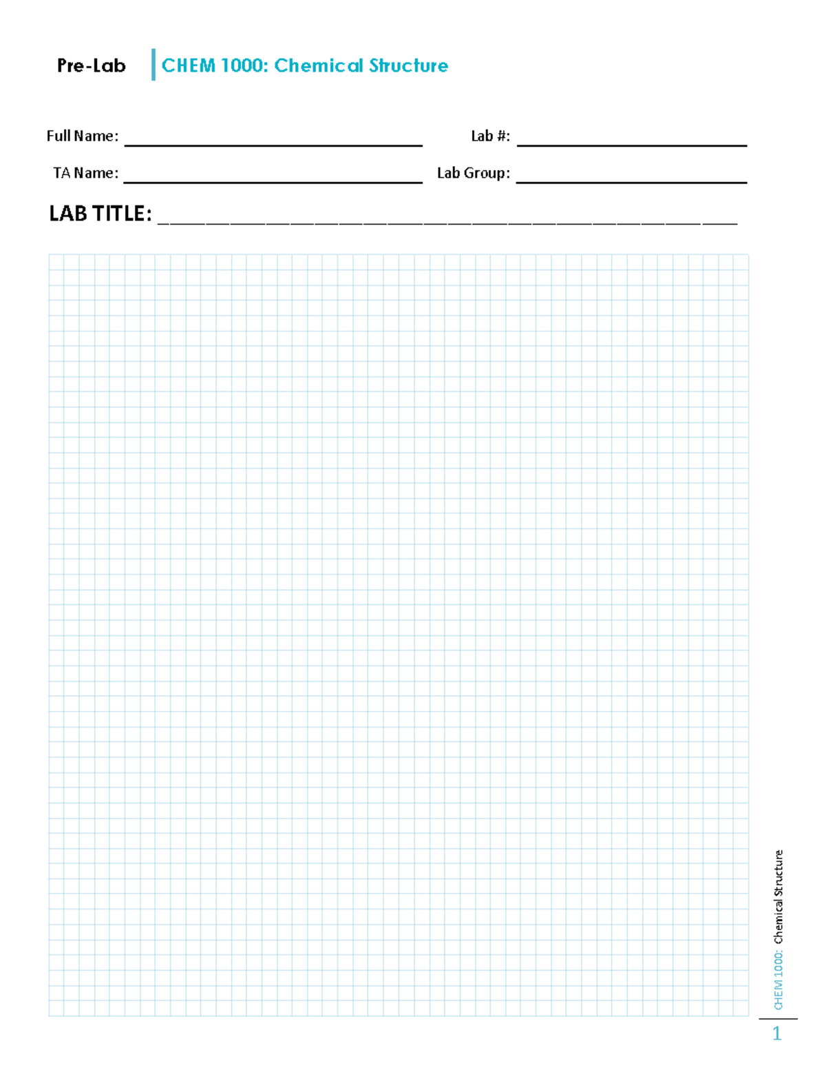 CHEM1000 Pre Lab Form - Prelab form for labs - KINE 4475 - CHEM 1000 ...