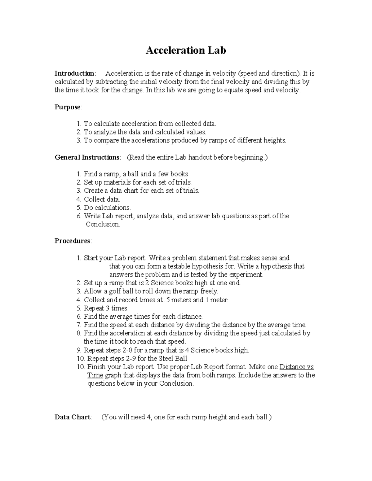 Acceleration Lab - Acceleration Lab Introduction: Acceleration is the ...
