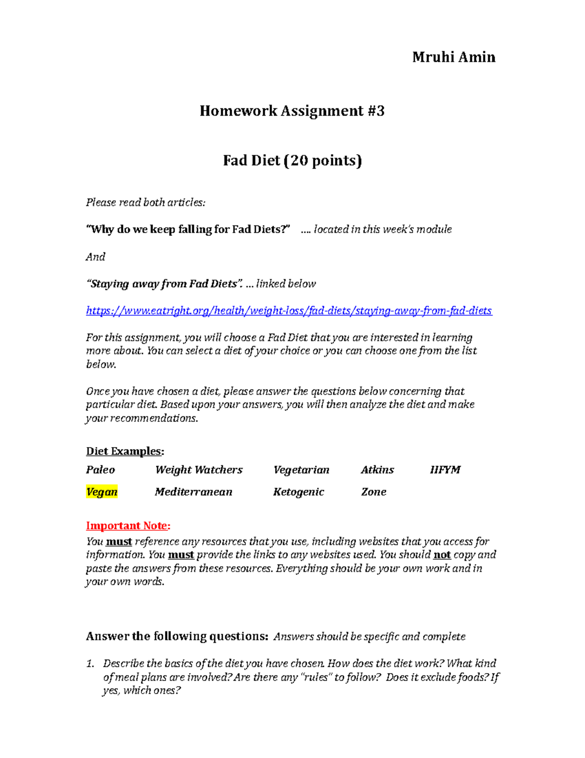 Amin HWAssignment 3 - assignment - Mruhi Amin Homework Assignment Fad ...