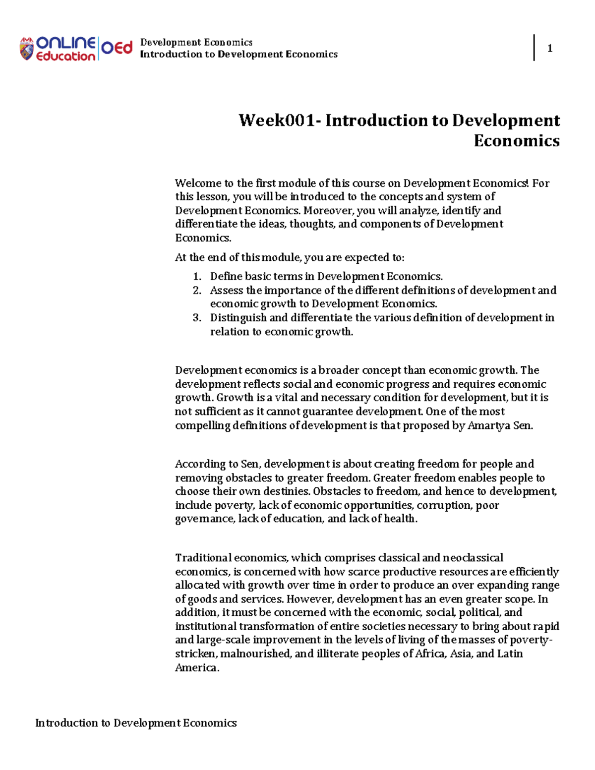 Final EXAM - review well - Introduction to Development Economics 1 ...