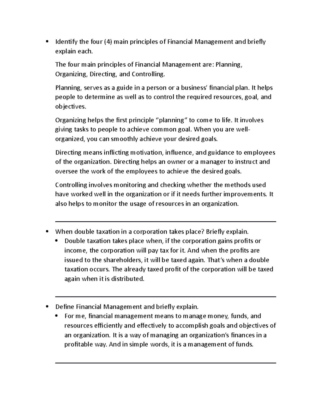 Financial Management Essays - Identify the four (4) main principles of ...