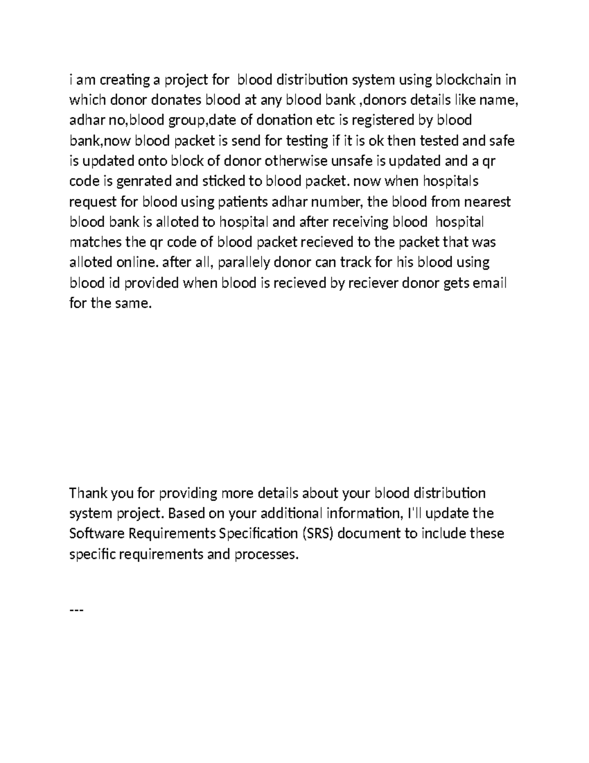 Project doc - i am creating a project for blood distribution system ...