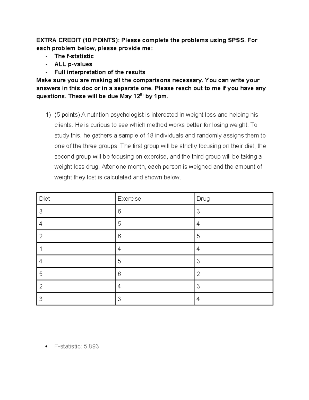 Extra Credit Problems for Quiz 3 - EXTRA CREDIT (10 POINTS): Please ...