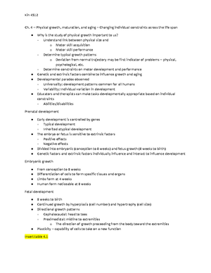 KIN 4512 chapter 9 notes - Ch. 9 – Development of Manipulative Skills ...