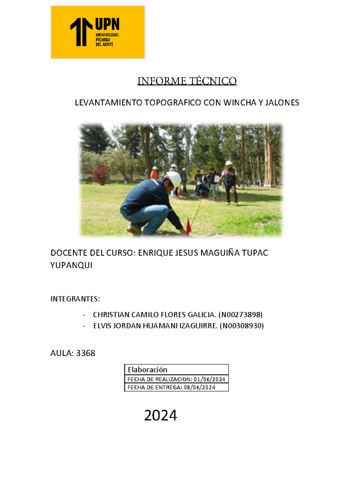 Informe de topografia Grupo 6 8-6-24 - LEVANTAMIENTO TOPOGRAFICO CON ...
