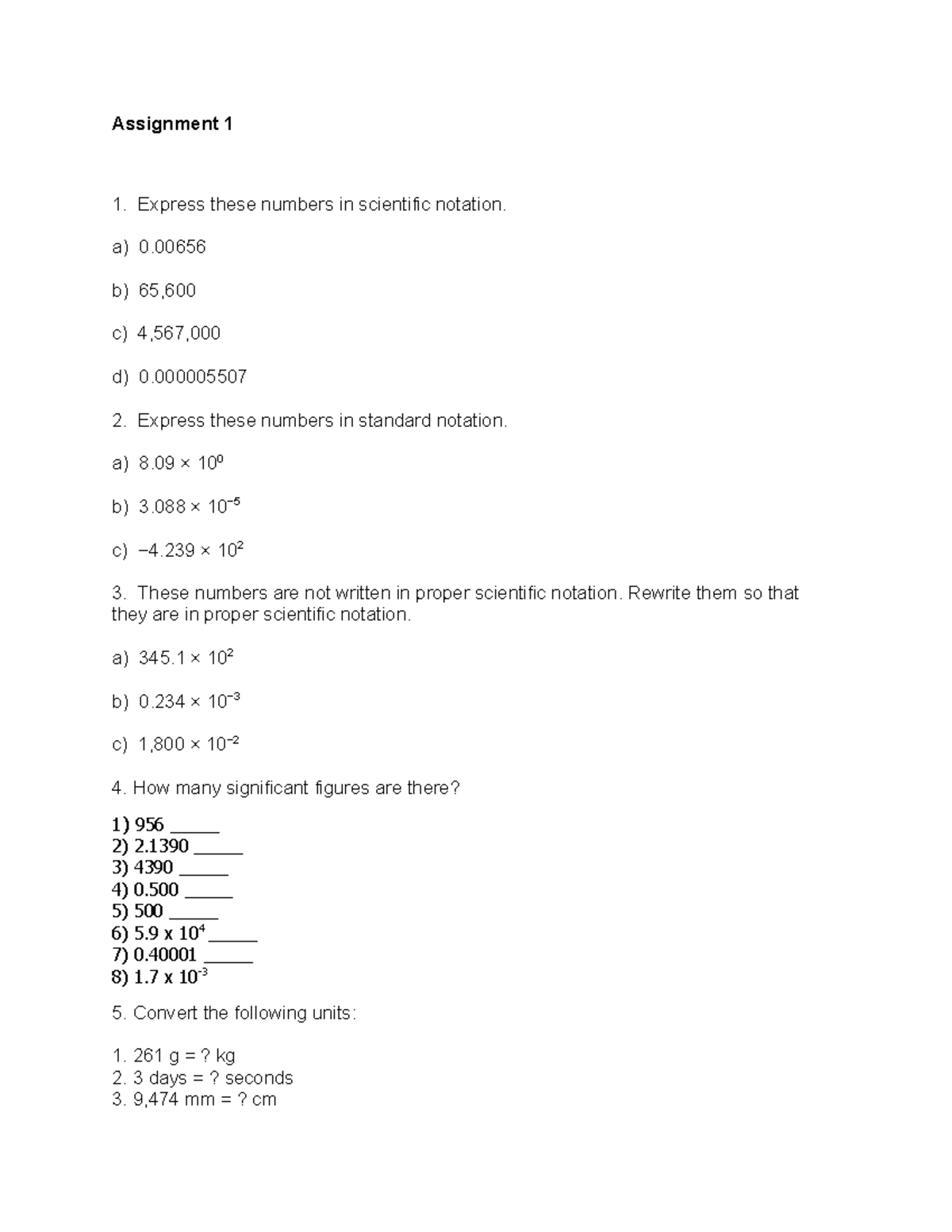 Assignment 1 A 0 B 65 C 4 567 D 0 Express These Numbers In