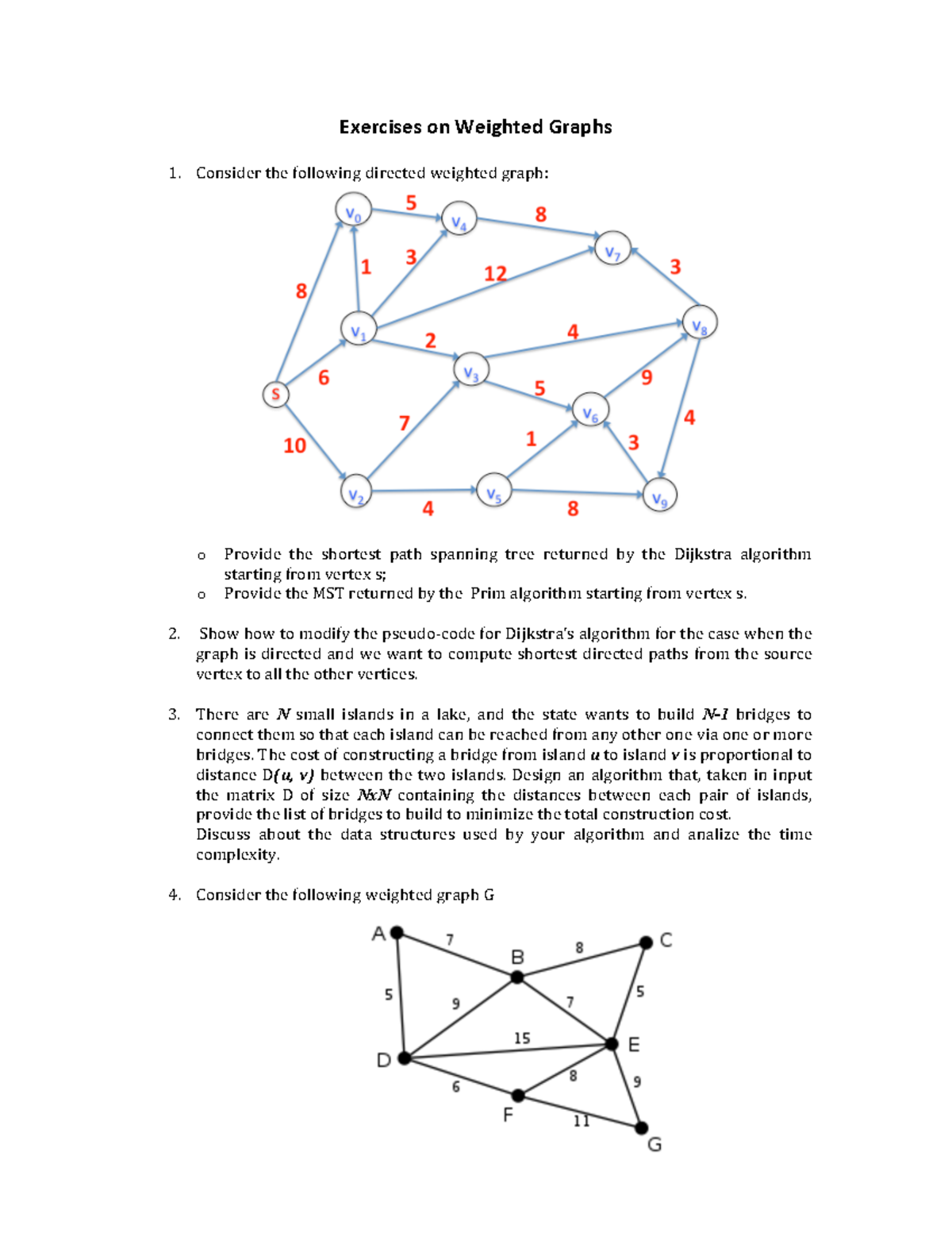 Exercises on weighted graphs - Exercises on Weighted Graphs Consider ...
