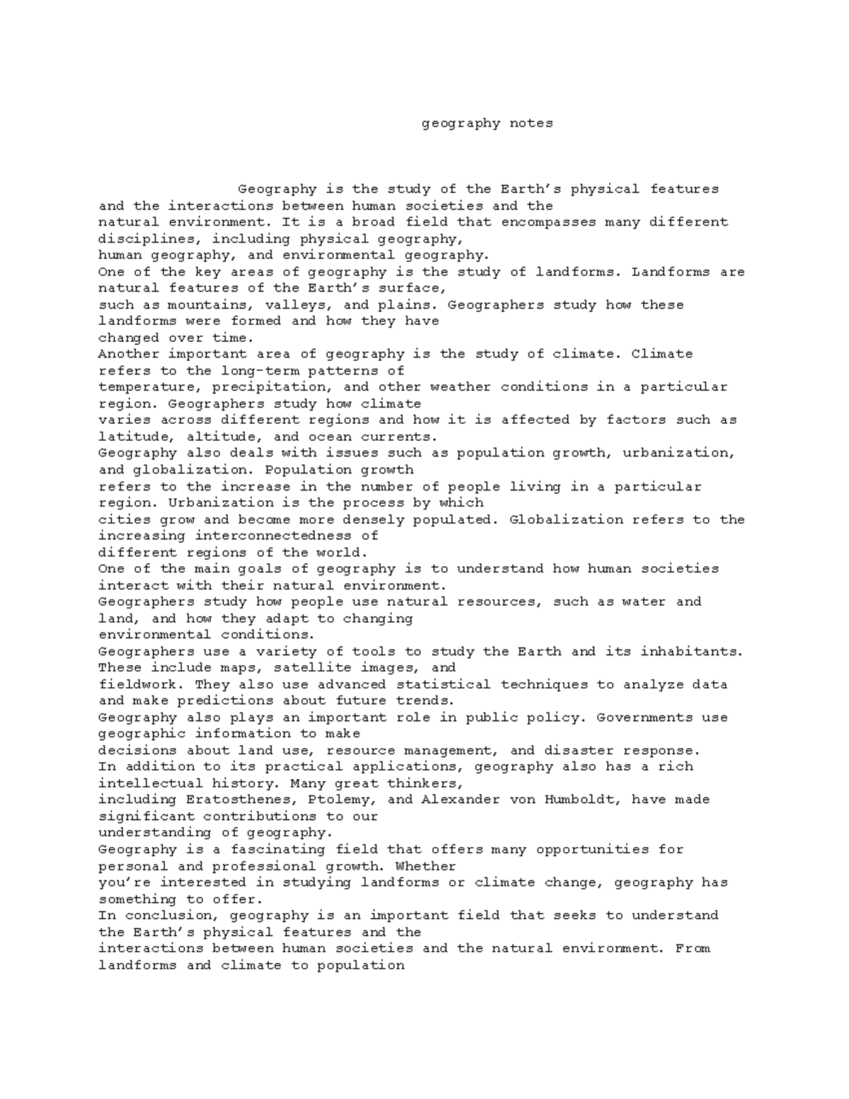 Geography notes - geography notes Geography is the study of the Earthís ...