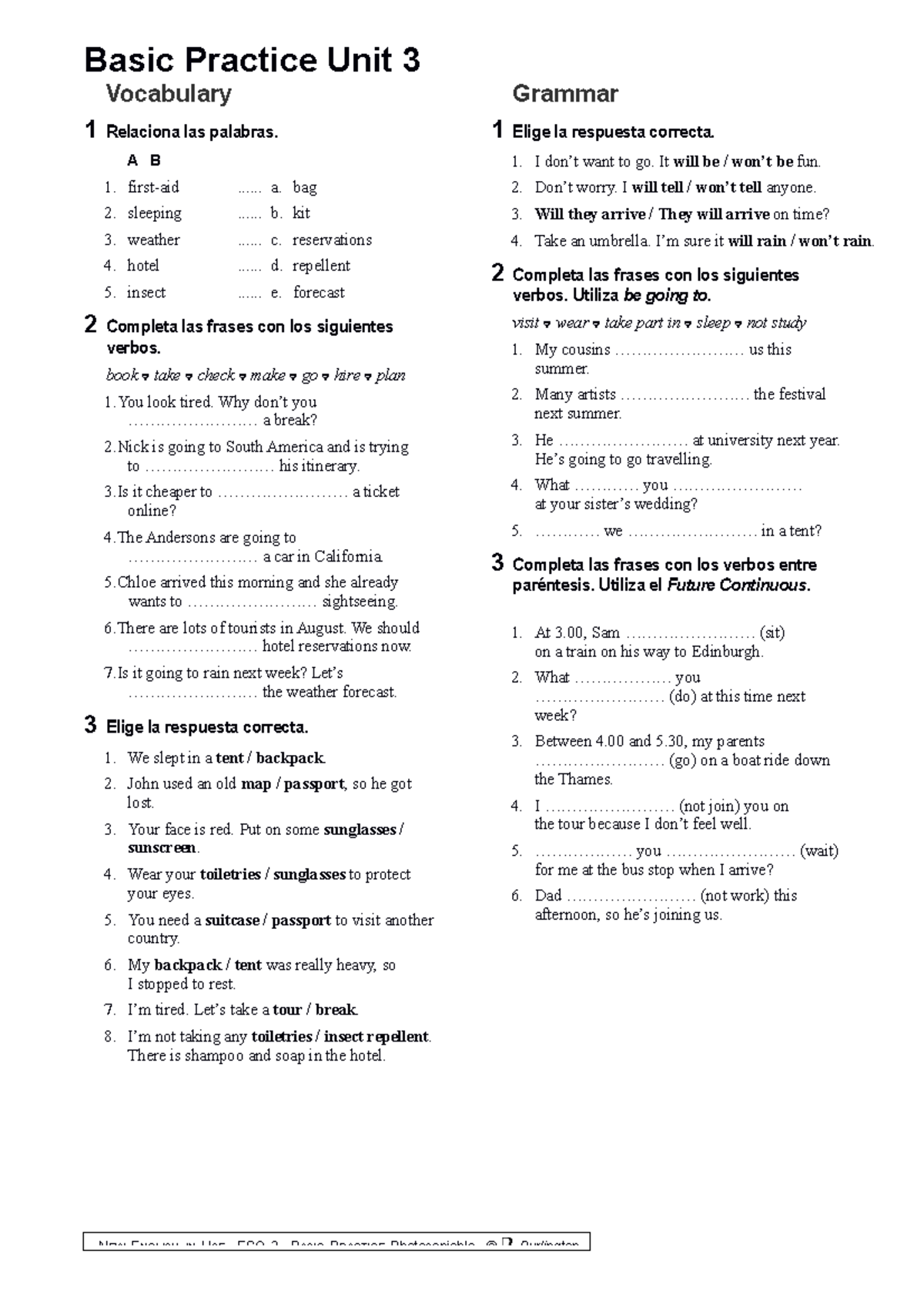 New Eng In Use 3 Basic Practice U3 - Basic Practice Unit 3 Vocabulary 1 ...
