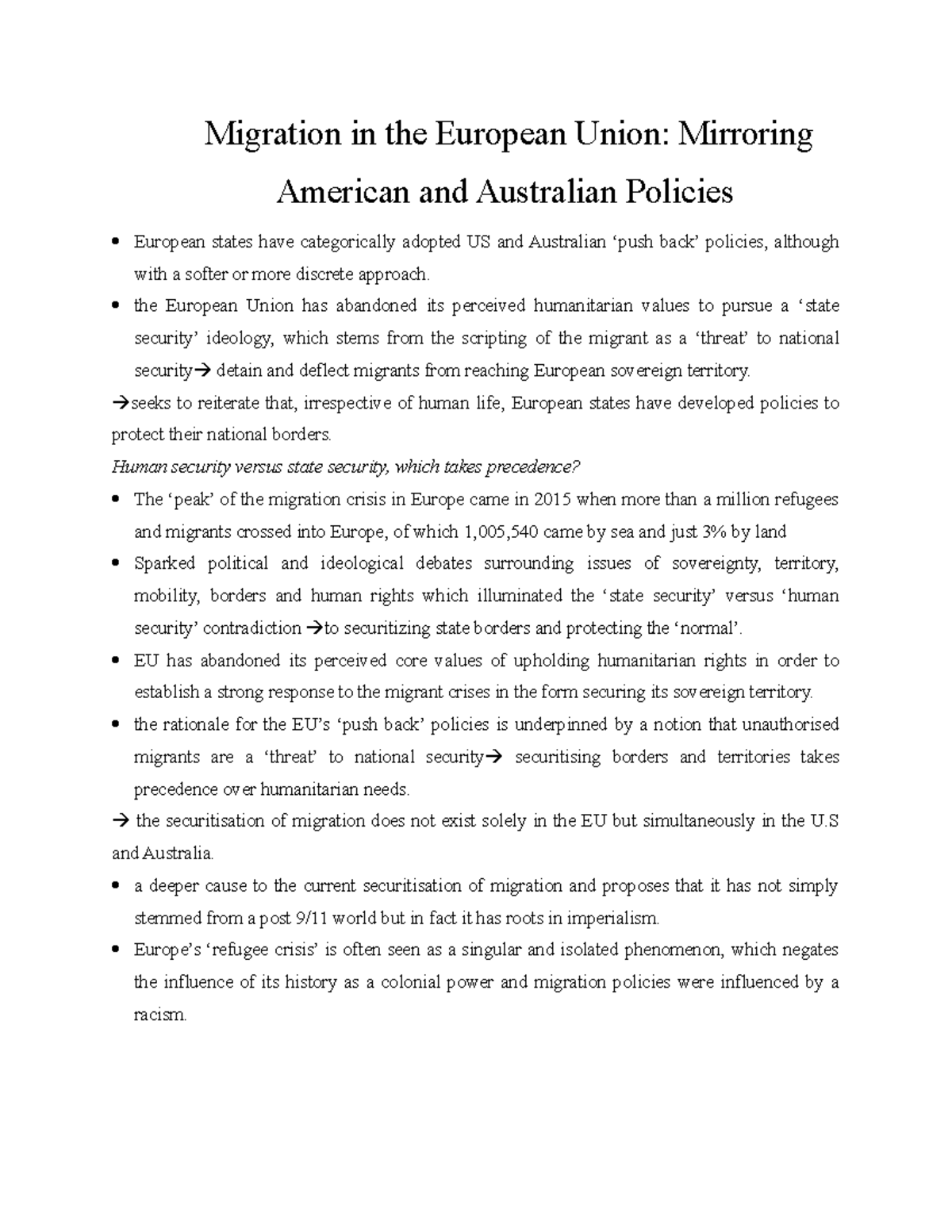 Vominhdu 195160344 Reading MEMO - Migration in the European Union: Mirroring American and ...