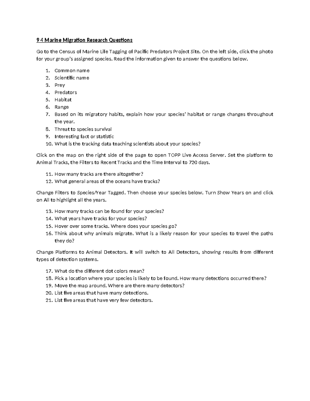 9 4 Marine Migration Research Questions - On the left side, click the ...