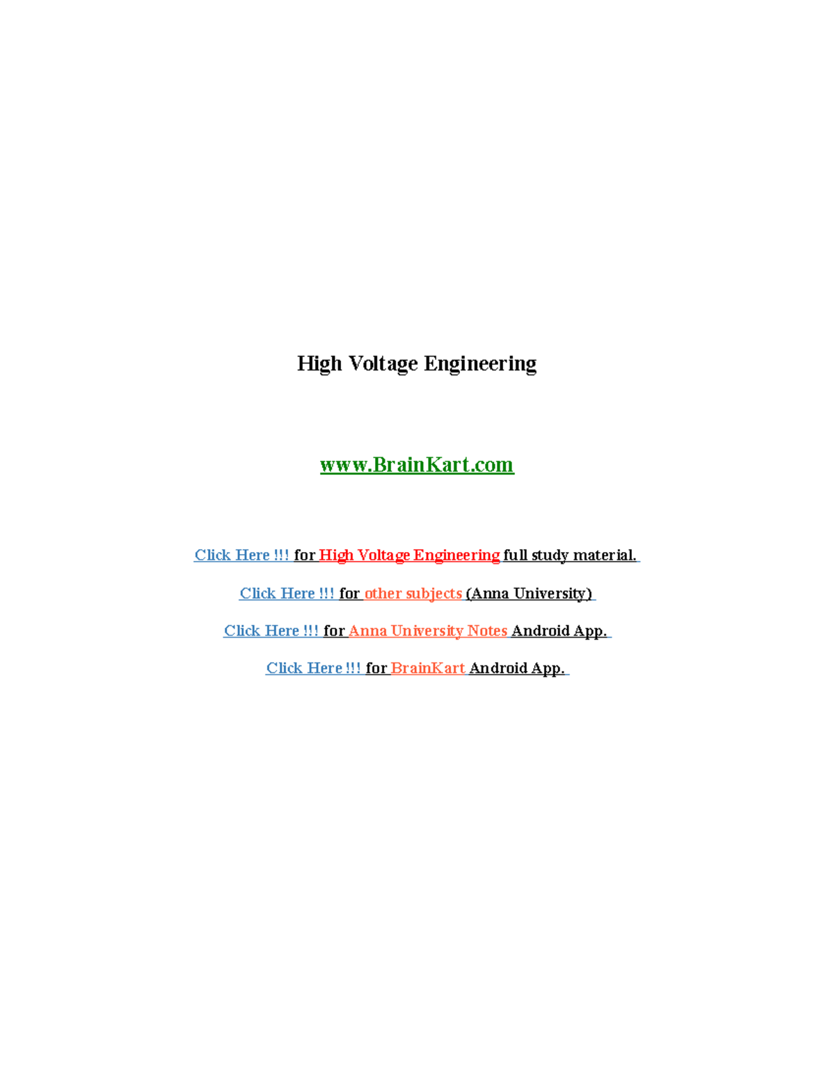 209 - EE8701, EE6701 High Voltage Engineering - Notes 1 - High Voltage ...