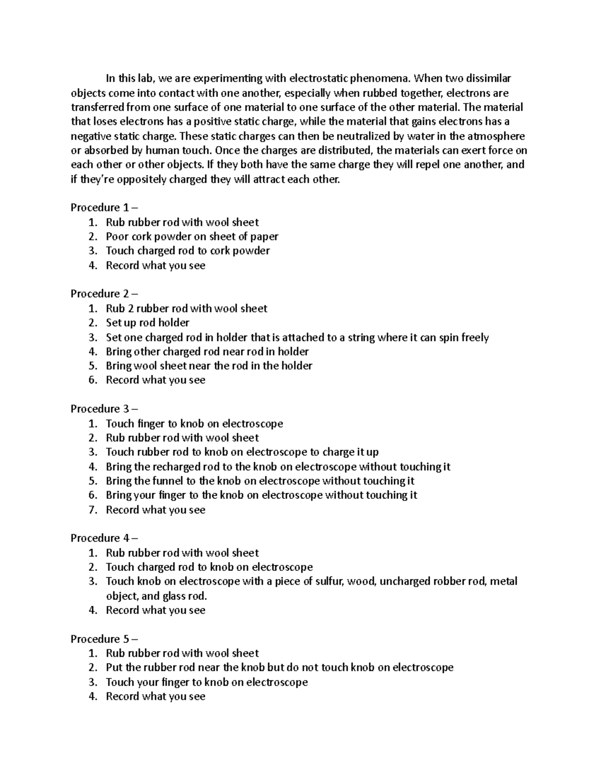 Physics 2-Lab 1 - Lab report - In this lab, we are experimenting with ...
