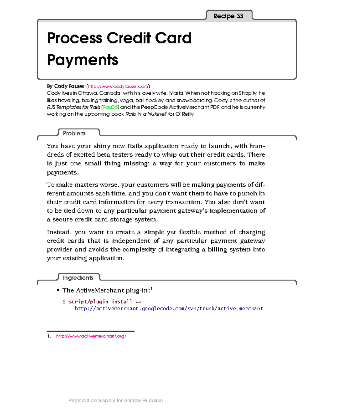 Chapter 07 - Integration Recipes - Recipe 33 Process Credit Card ...
