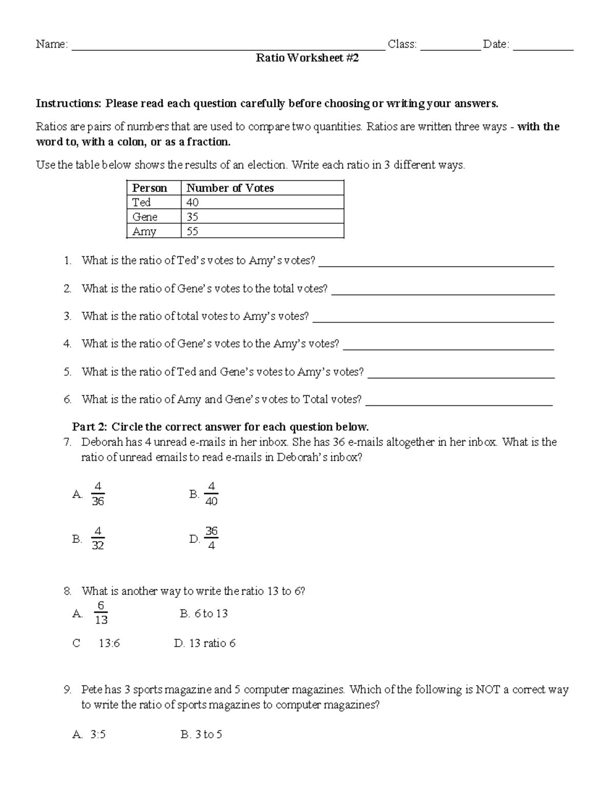 Ratio Worksheet 2 - AHOHWDLHSEJGFKAHDKAWL - Name: - Studocu
