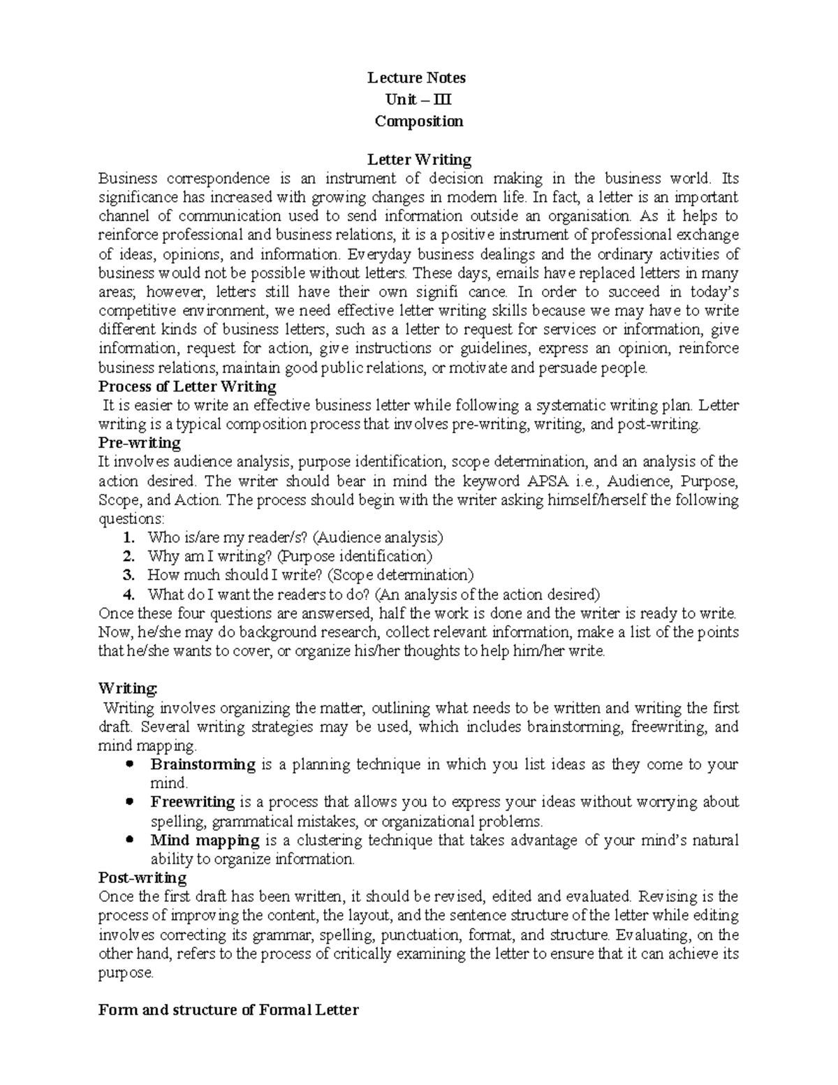Notes Communication Skills Unit III - Lecture Notes Unit – III ...