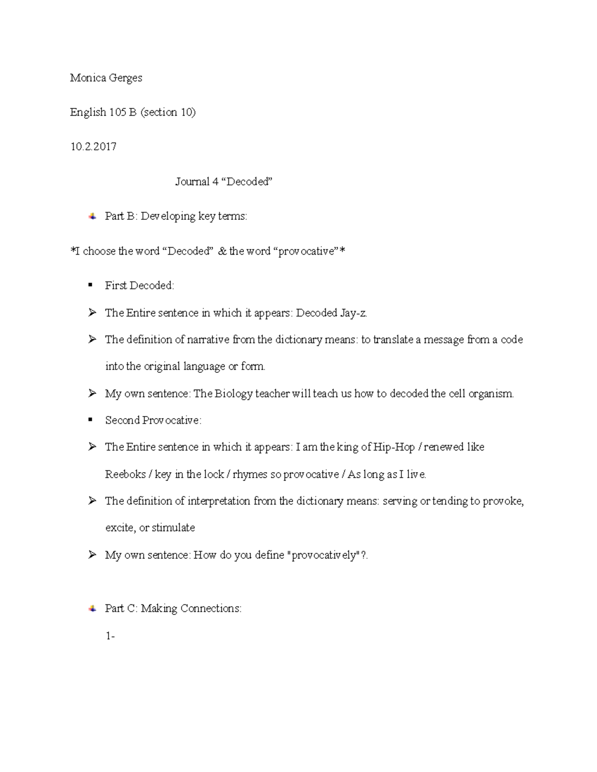 English 105 B Journal 6 - Monica Gerges English 105 B (section 10) 10.2 ...