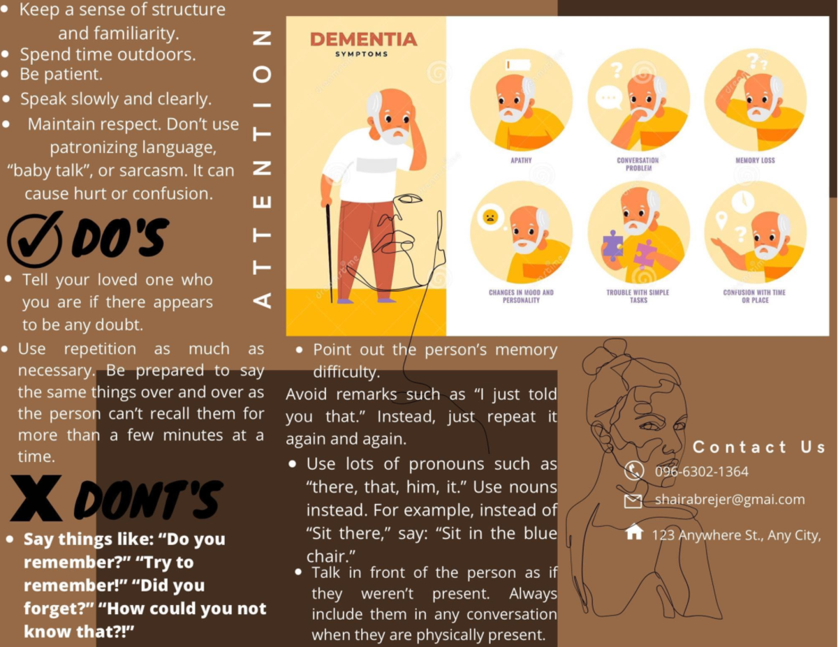 Dementia pamphlet - bs nursing - Studocu