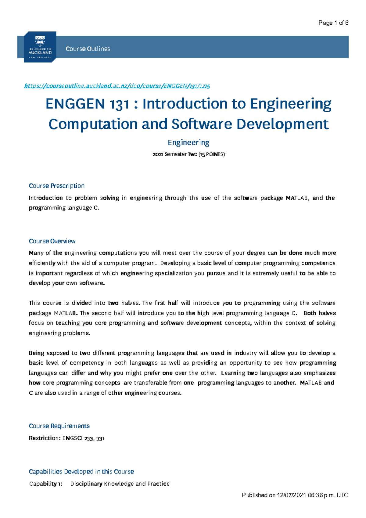 Enggen 131 - 2021 Semester Two - Course Outline - Introduction to ... Enggen 131 - 2021 Semester Two - Course Outline - Introduction to ...