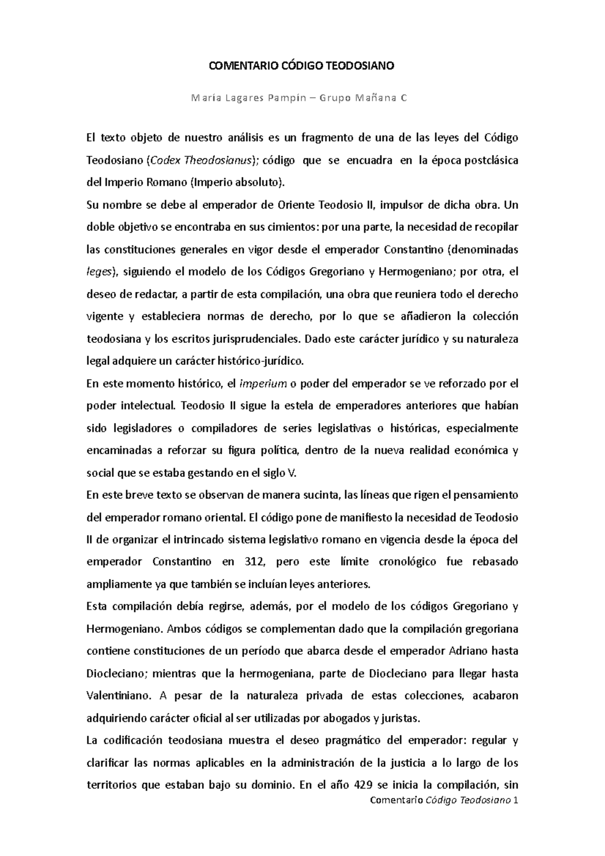 Comentario Código Teodosiano - María Lagares Pampín - COMENTARIO CÓDIGO ...